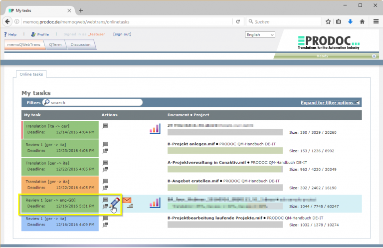 memoQWebTrans – the PRODOC online translation portal